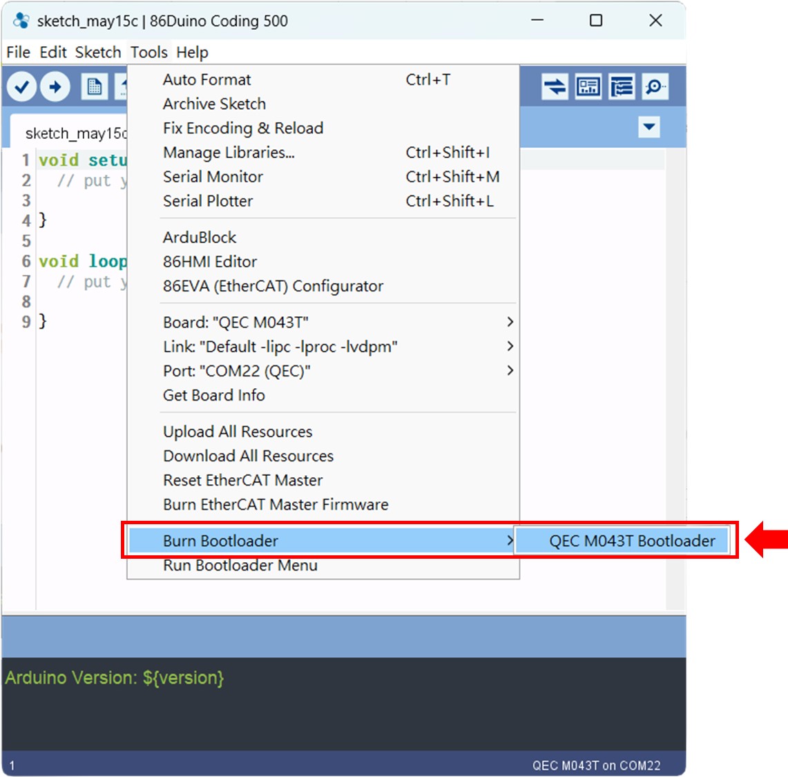 Update QEC EtherCAT MDevice with 86Duino IDE - QEC